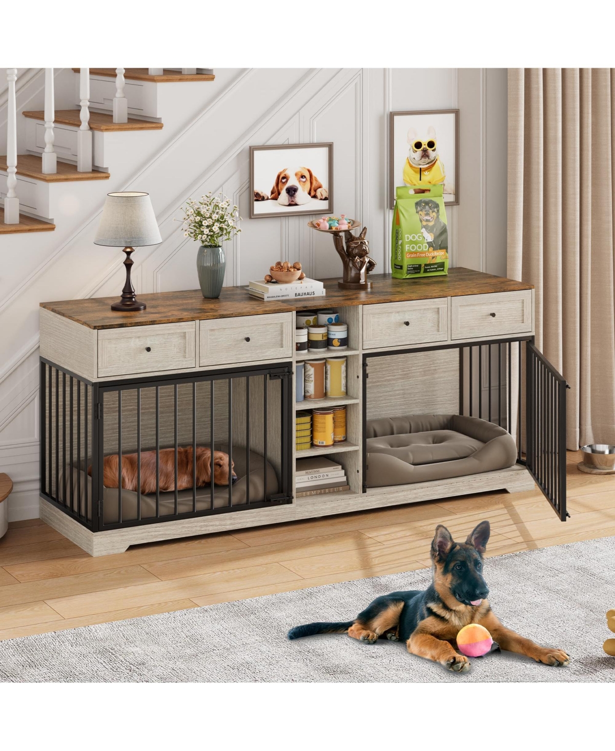 Click here for Large Double Dog Crate Furniture  Wooden Indoor Ke... prices