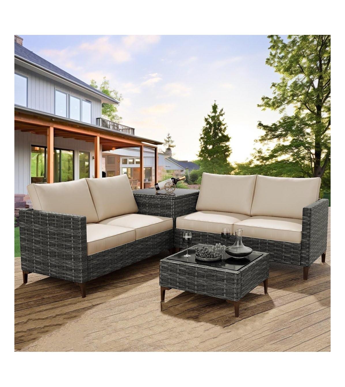 Click here for homfan 4-Piece All-Weather Pe Rattan Sectional Fur... prices