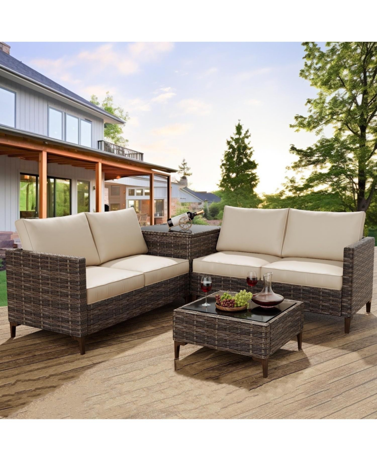 Click here for homfan 4-Piece All-Weather Pe Rattan Sectional Fur... prices