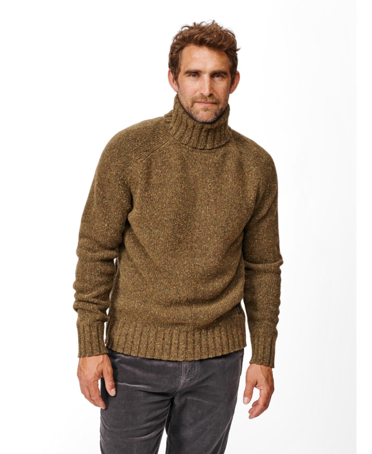 Click here for Aubin Mens Caster Donegal Roll Neck Sweater - Khak... prices