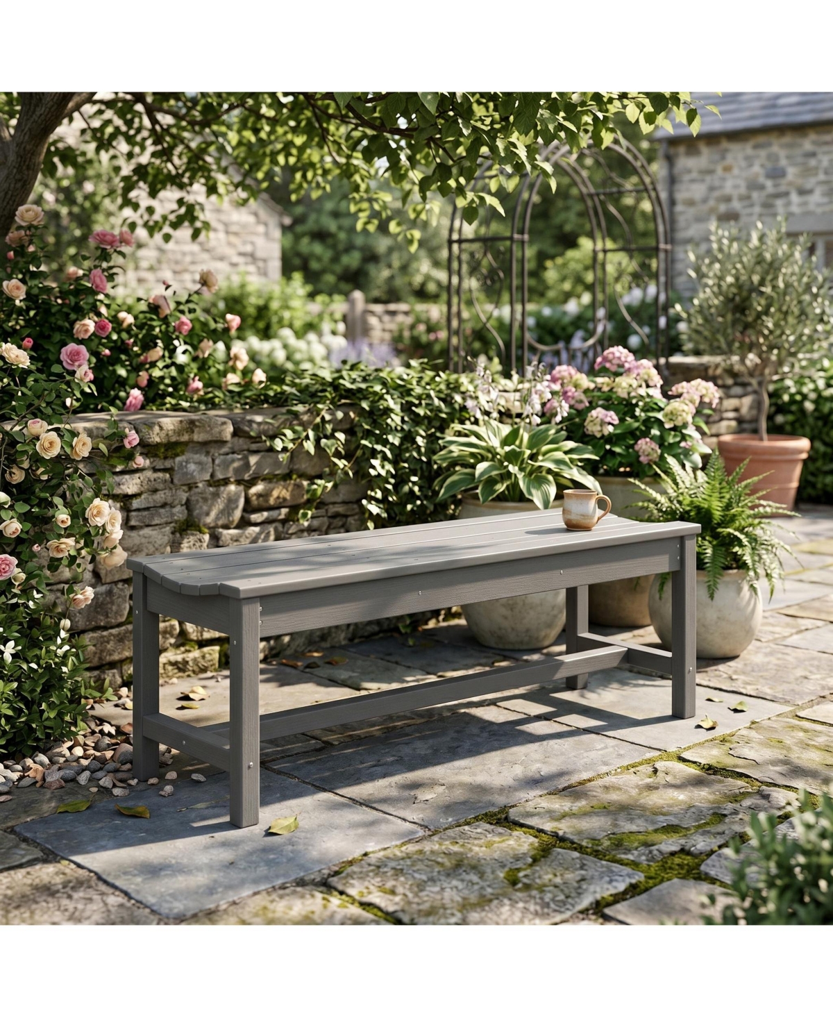 Click here for homfan Sturdy Hdpe Outdoor Bench for 2  Curved Bac... prices