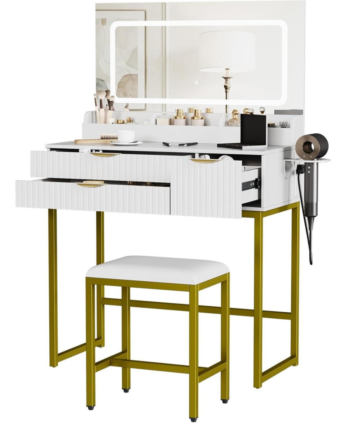 Click here for gaomon Fluted Makeup Vanity Desk with Mirror  Touc... prices