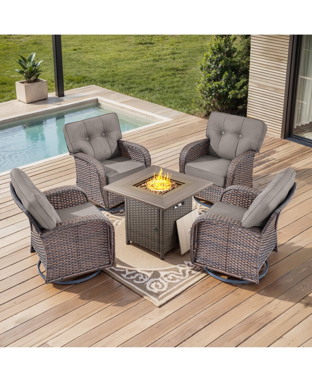 Click here for Pocassy 5 Piece Patio Furniture Set Wicker Swivel... prices