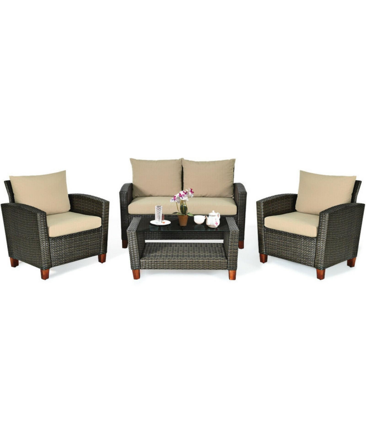 Click here for Sugift 4-Piece Outdoor Rattan Furniture Set with C... prices