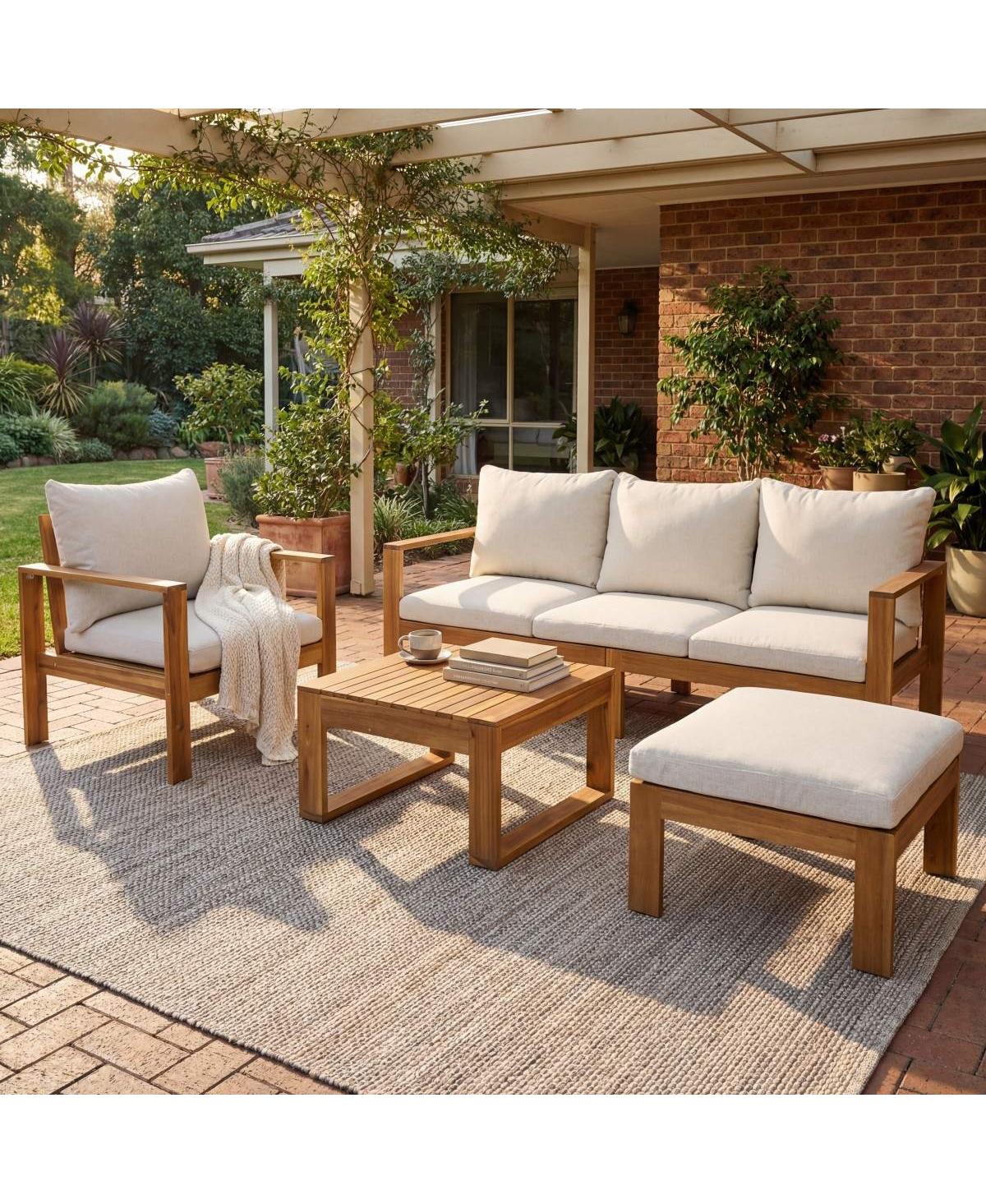 Click here for Asagikoiai 4-Piece Outdoor Acacia Wood Sofa Set wi... prices