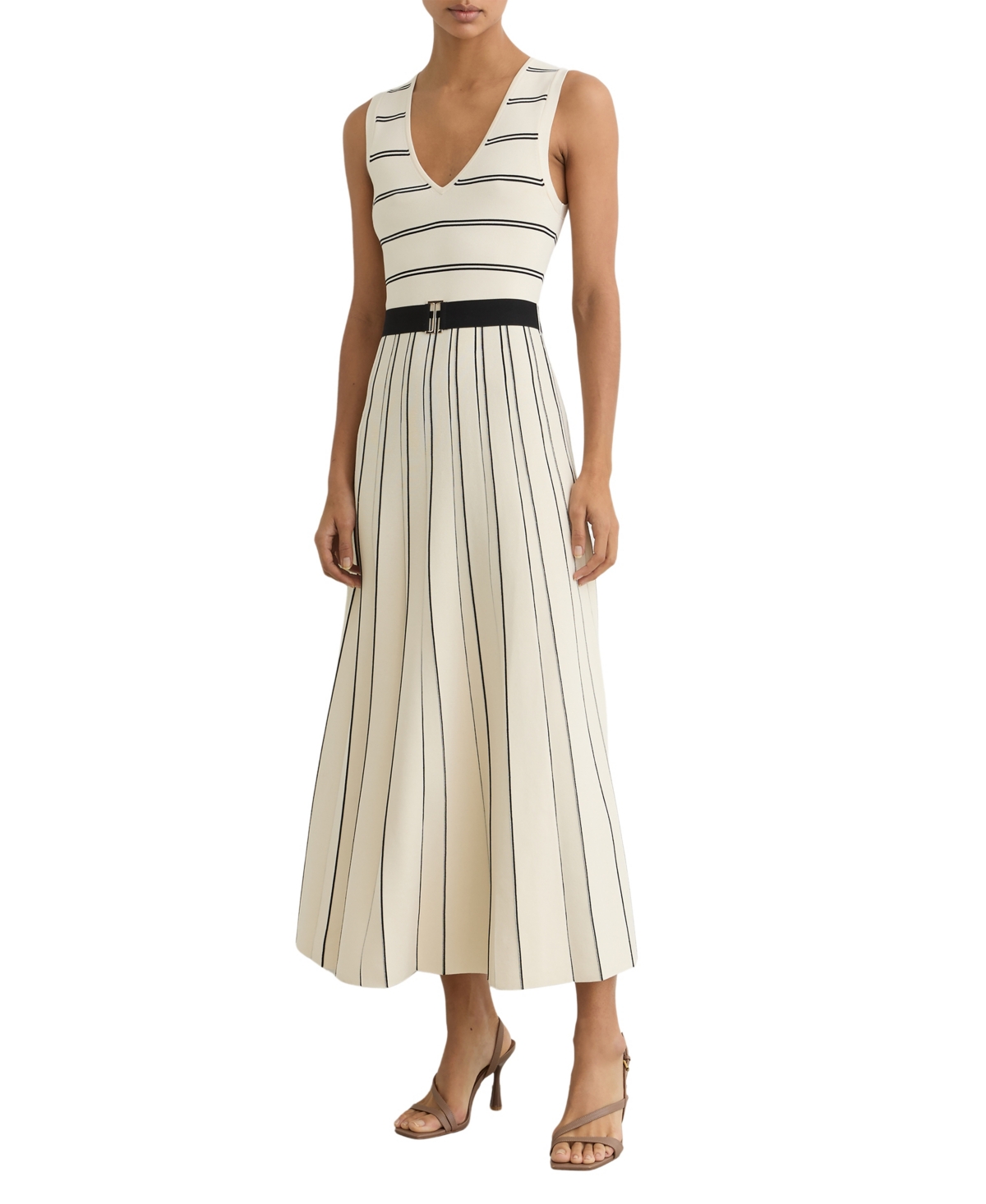 Click here for Reiss Womens Sleeveless Stripe Knitted Midi Dress... prices