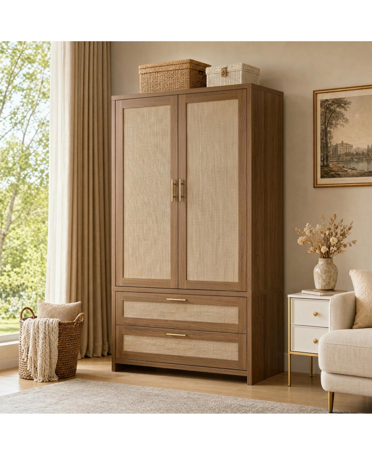 Click here for gaomon 70 tall rattan wardrobe with drawers  hangi... prices