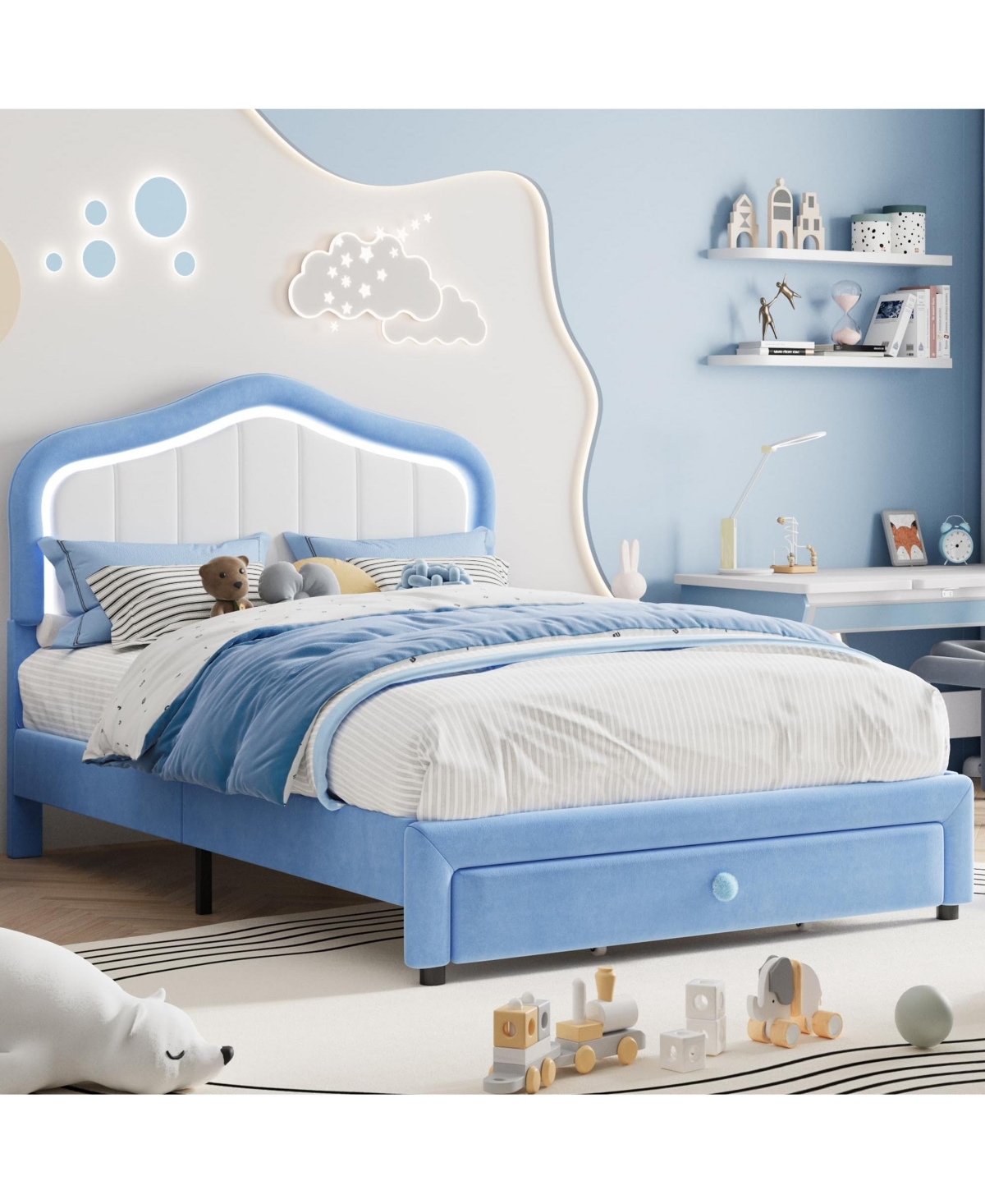 Click here for homfan Upholstered Platform Bed with Led Lights An... prices