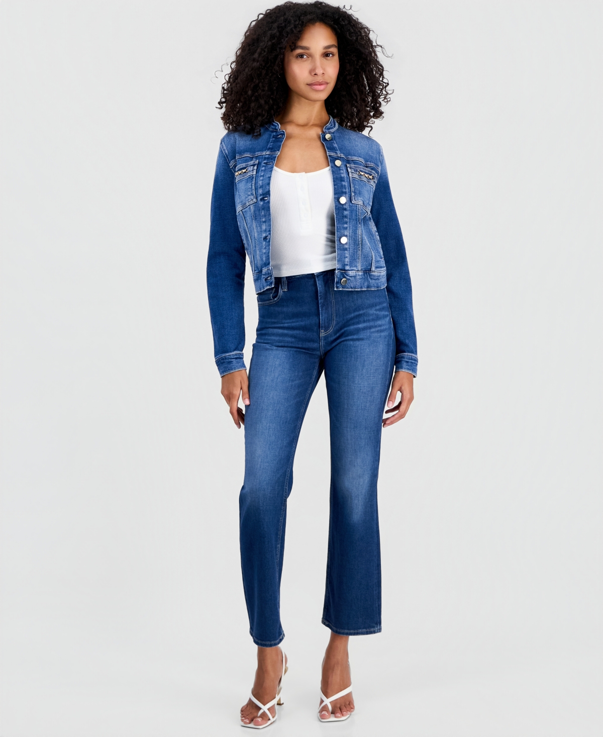 Click here for Guess Womens Ivy Chain-Trim Denim Jacket - TWIN BL... prices