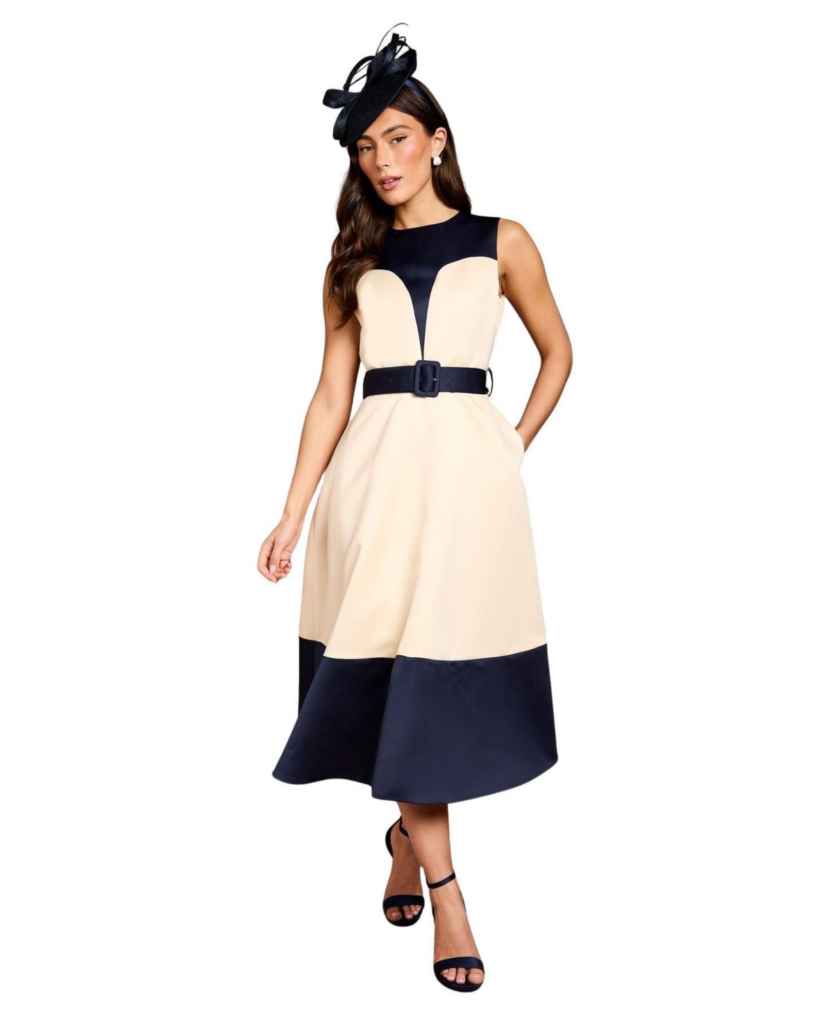 Click here for Coast Womens Colour Block Crepe Belted Midi Dress... prices
