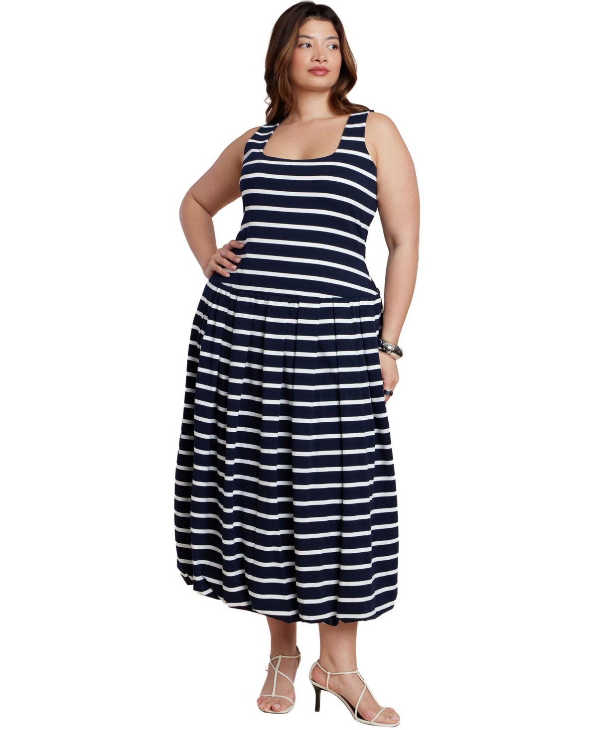 Click here for Eloquii Womens Striped Drop-Waist Bubble Maxi Dres... prices