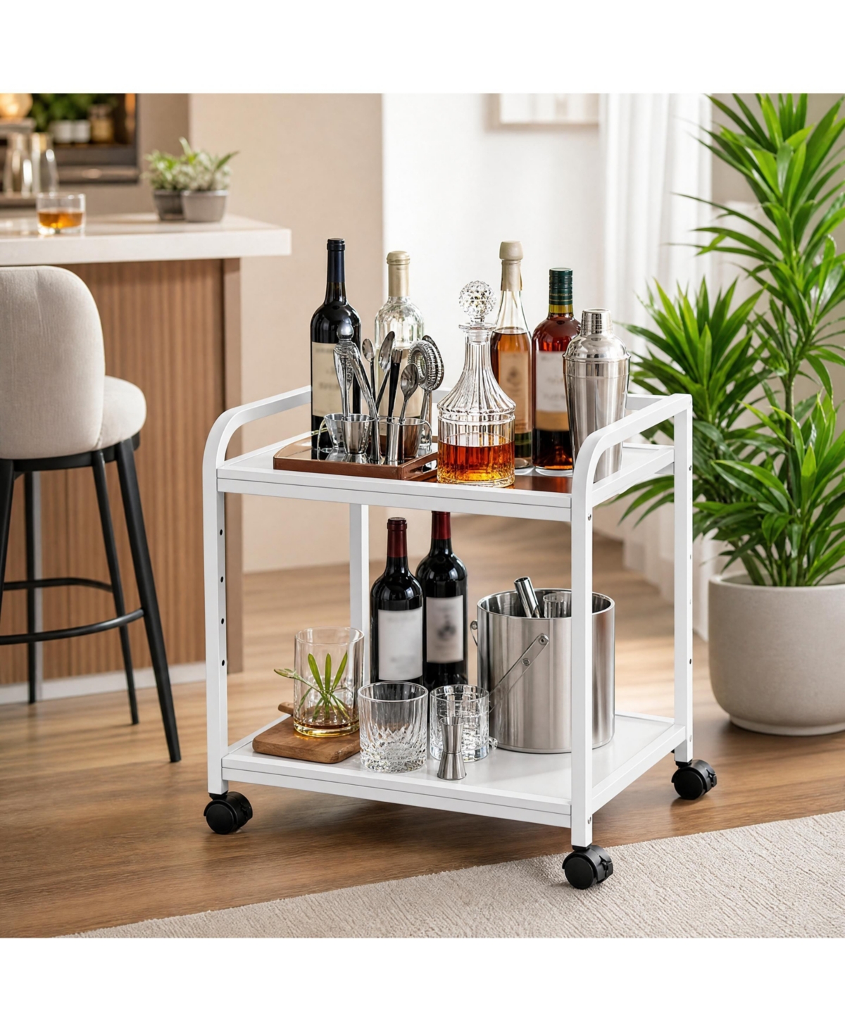 Click here for homfan 2 Tier Bar Cart  20 Inch Rolling Utility Ca... prices