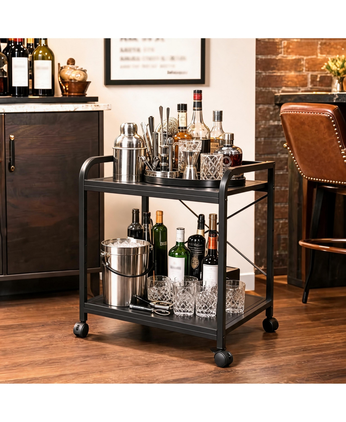 Click here for homfan 2 Tier Bar Cart  20 Inch Rolling Utility Ca... prices