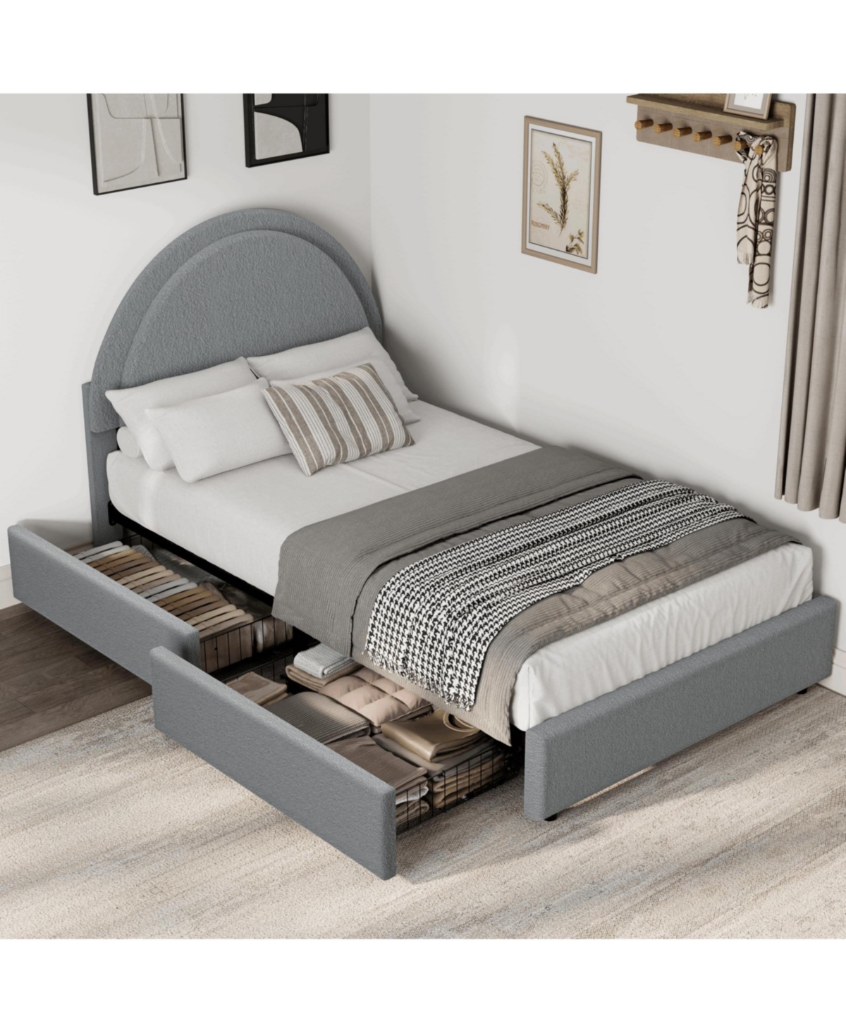 Click here for homfan Twin Modern Boucle Upholstered Platform Bed... prices