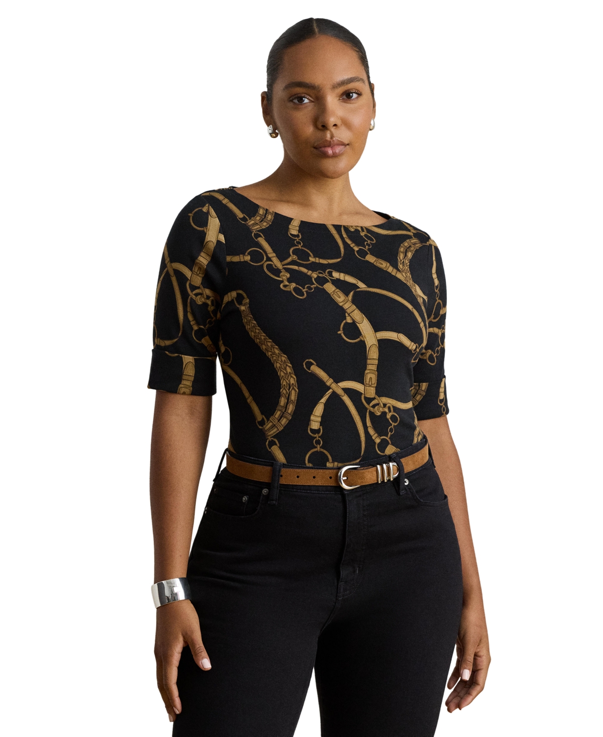 Click here for Lauren Ralph Lauren Womens Boat Neck Belting Print... prices