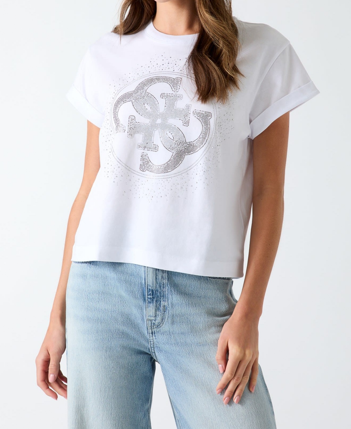 Click here for Guess Womens 4G Degrade Hotfix Graphic Cotton T-Sh... prices