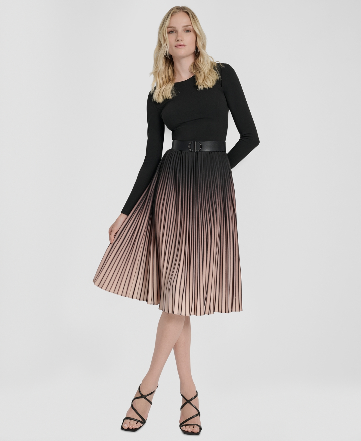 Click here for Dkny Womens Pleated Jewel Neck Belted Midi Dress -... prices