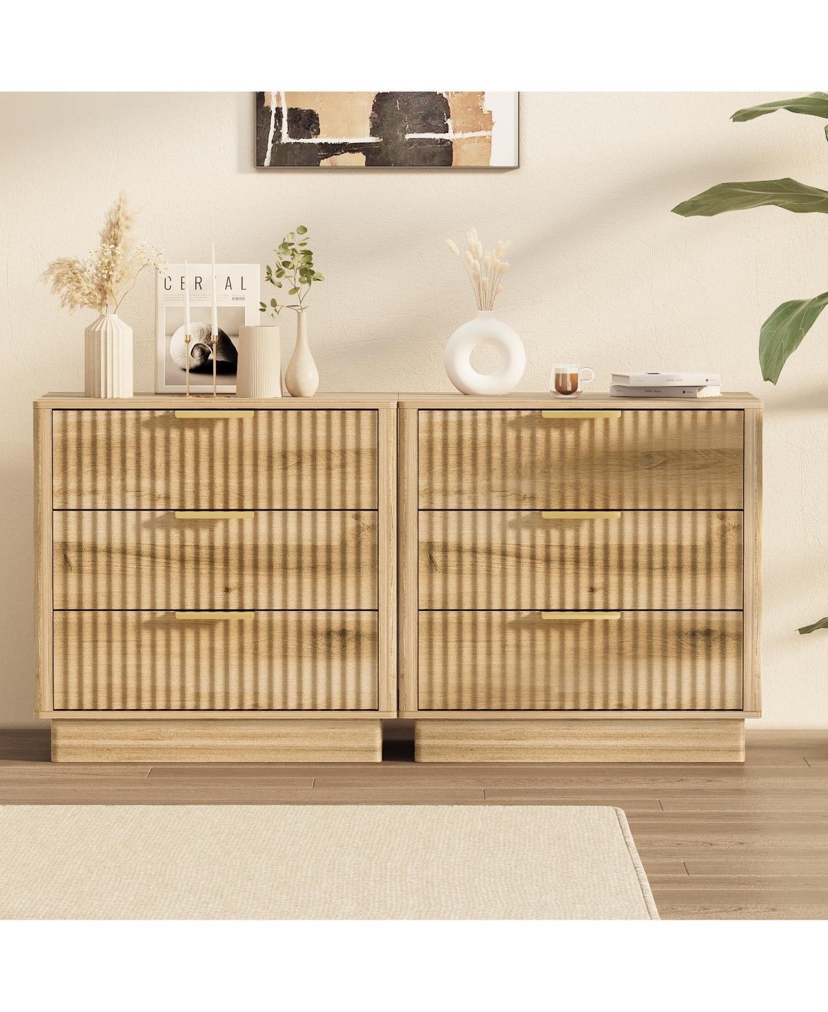 Click here for homfan 3 Drawer Dresser  Set of 2 Wood Chest of Dr... prices