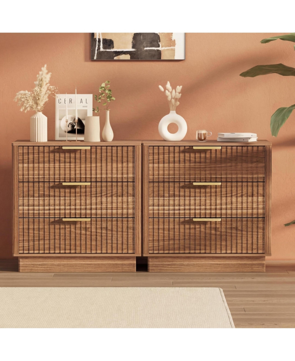 Click here for homfan 3 Drawer Dresser  Set of 2 Wood Chest of Dr... prices