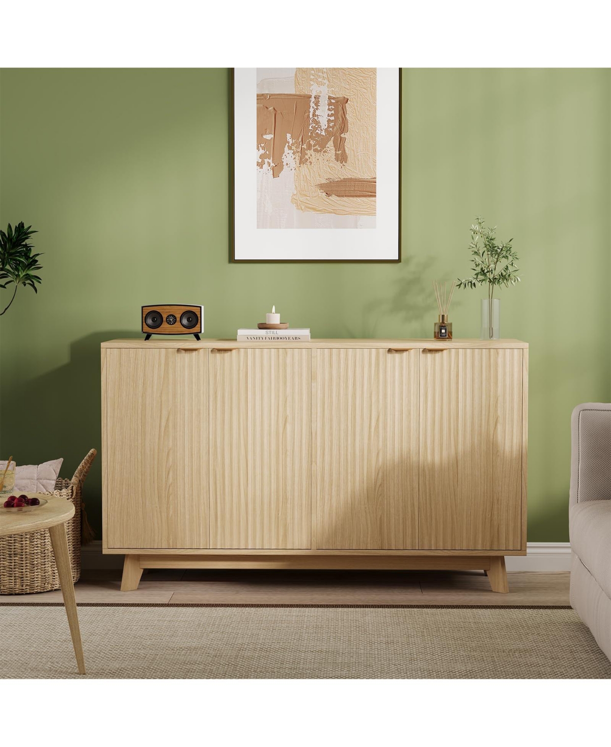Click here for homfan Modern Fluted Credenza  Wood Sideboard Buff... prices