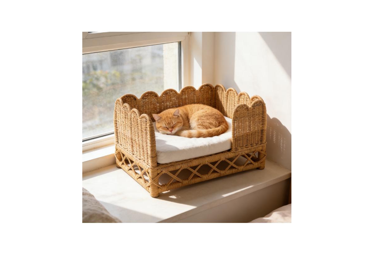 Click here for Zeus & Ruta Boho Chic Rattan Cat Bed Modern Pet Re... prices