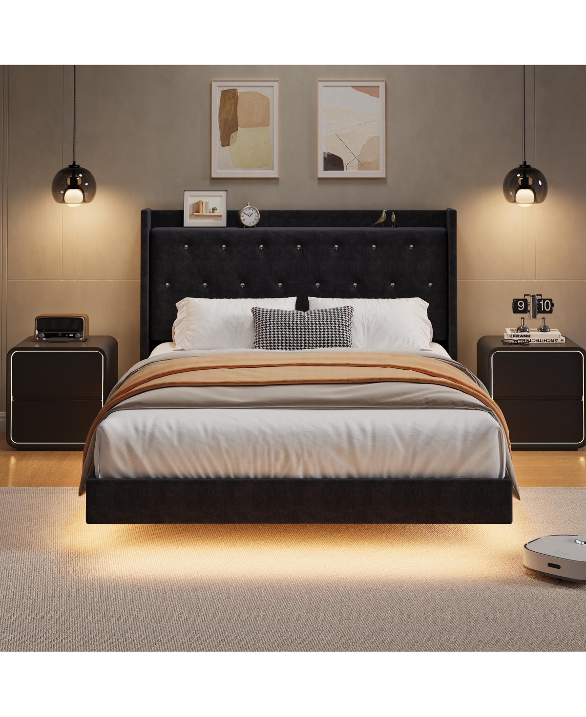 Click here for homfan Bed Frame with Led Lights  Upholstered Head... prices