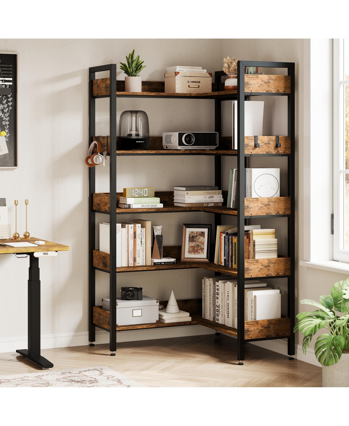 Click here for homfan Modern Industrial Convertible Corner Booksh... prices