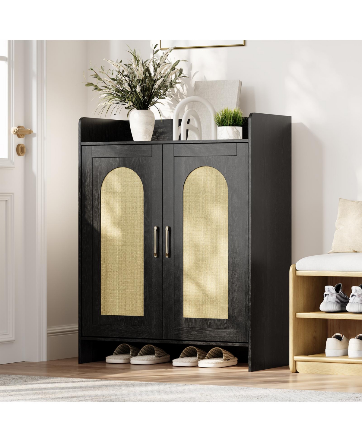 Click here for homfan Boho Rattan Shoe Cabinet for Entryway  Wood... prices