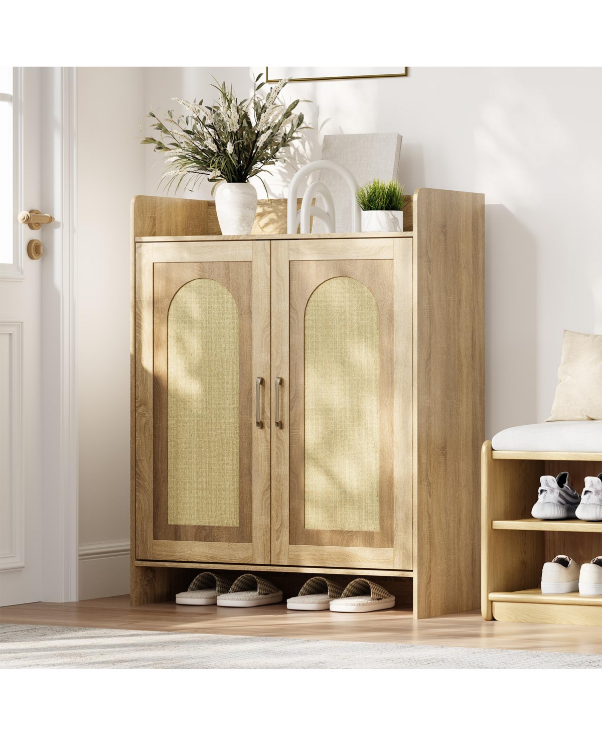 Click here for homfan Boho Rattan Shoe Cabinet for Entryway  Wood... prices