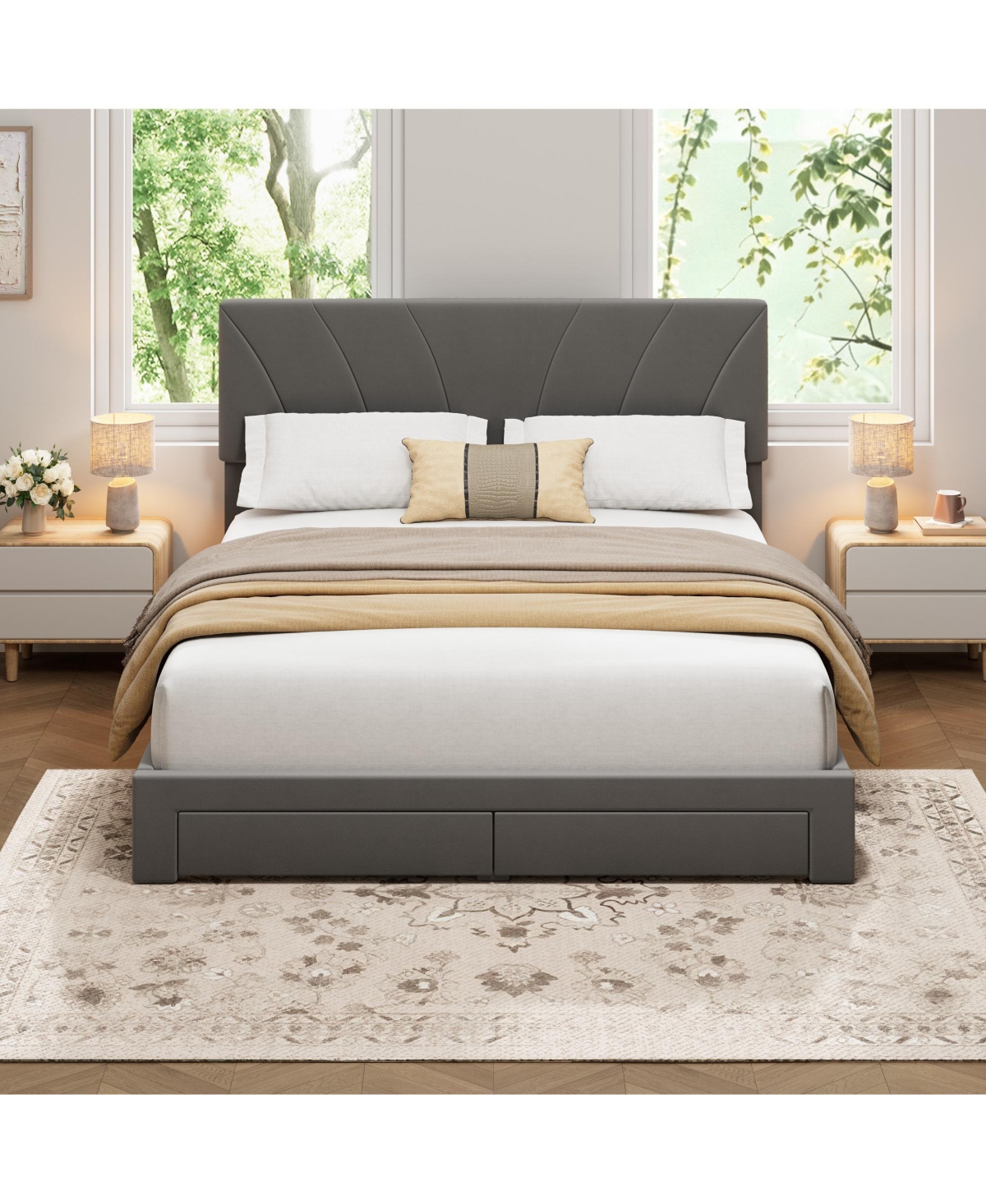 Click here for gaomon Velvet Upholstered Platform Bed with 2 Stor... prices