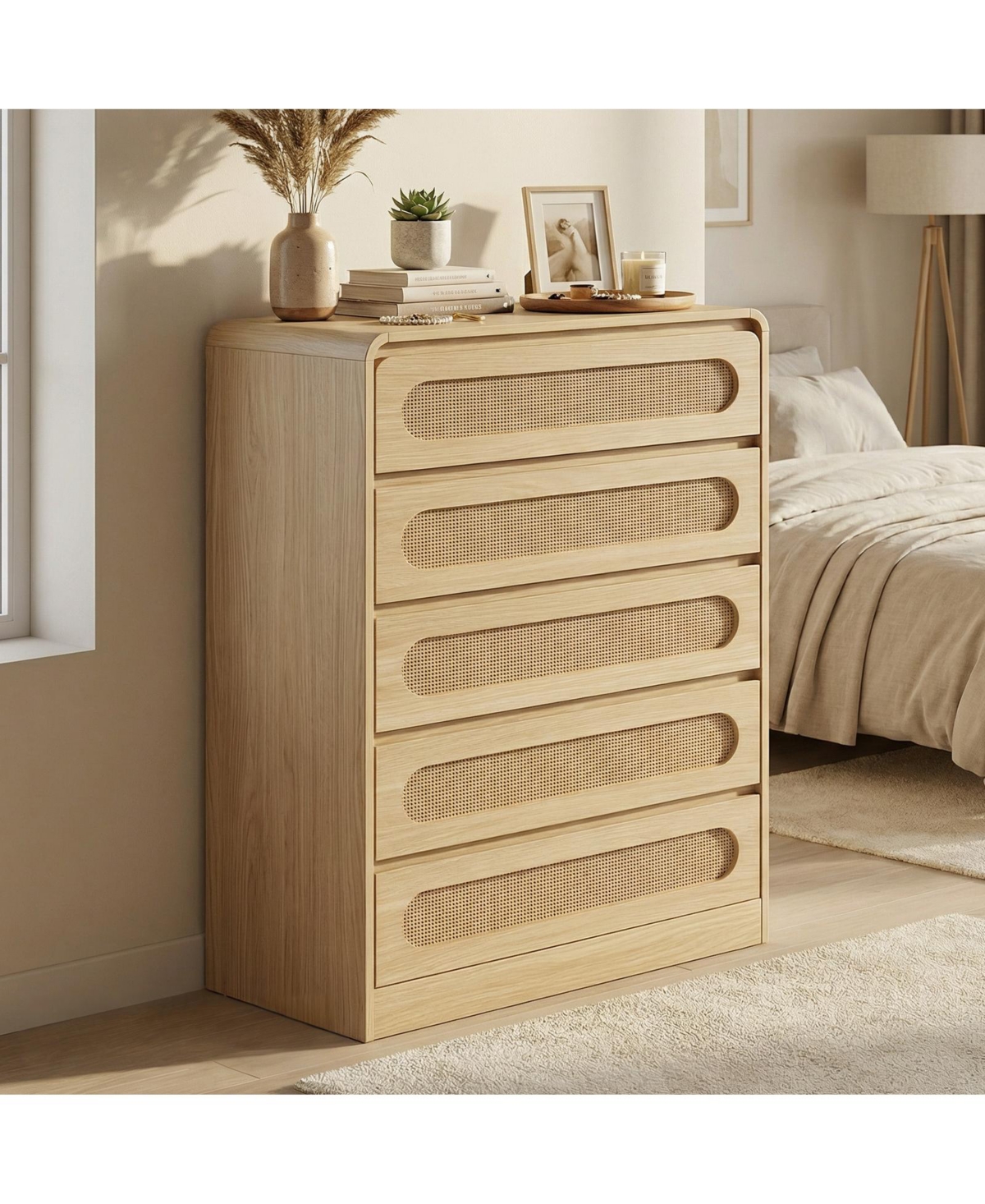 Click here for homfan Rattan 5 Drawer Dresser - Tall Narrow Chest... prices