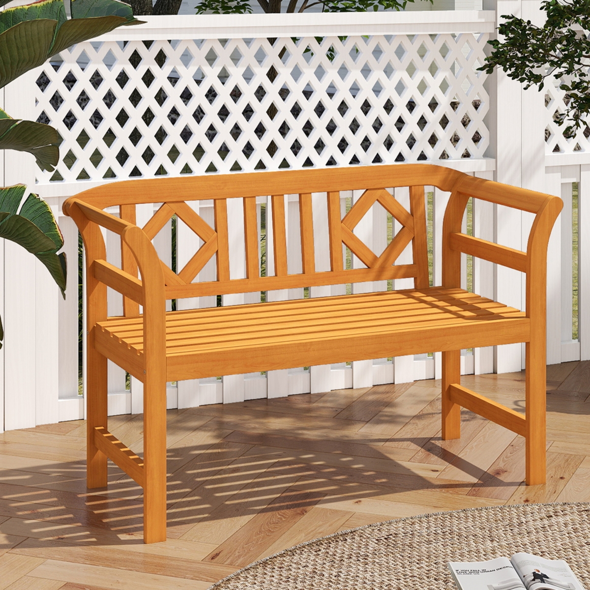 Click here for Sugift 47 in Acacia Wood Patio Loveseat with Geome... prices