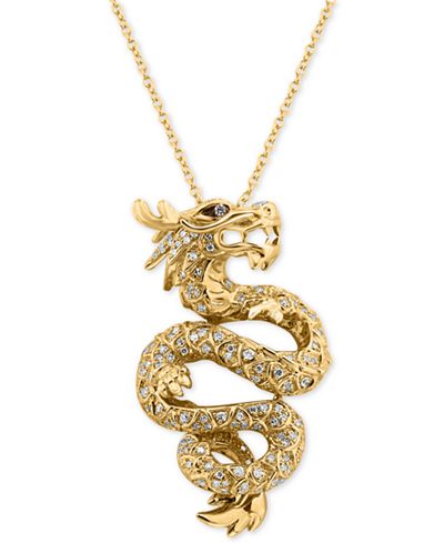 EFFY® Diamond Dragon Pendant Necklace (5/8 ct. t.w.) in 14k Gold ...