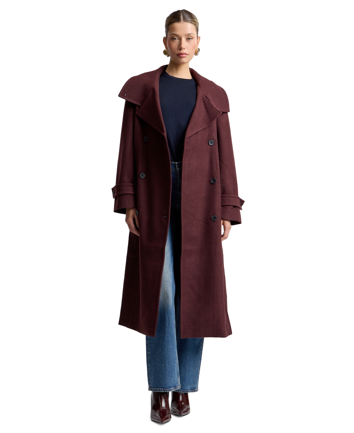 Click here for Avec Les Filles Womens Funnel Neck Belted Coat - R... prices