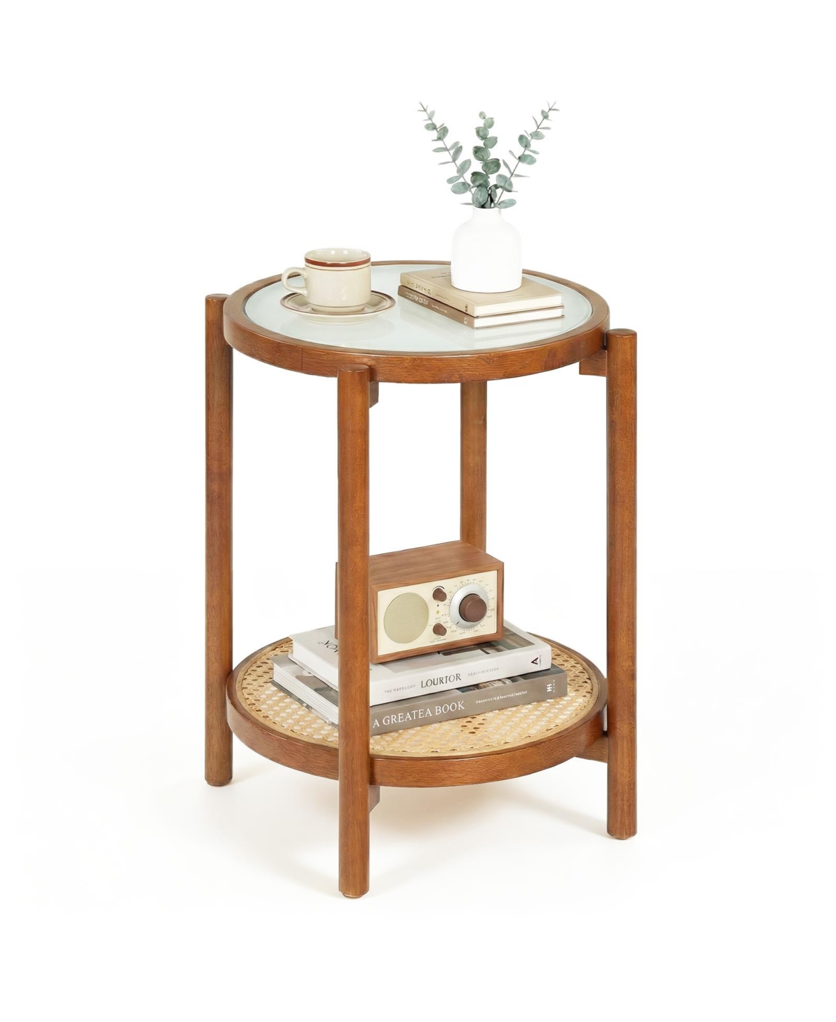 Click here for Gymax 2-Tier Round Side Table w/Tempered Glass Top... prices