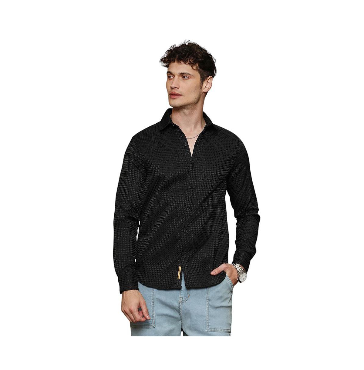 Click here for Campus Sutra Mens Shard-Tactile Shirt - Obsidian b... prices