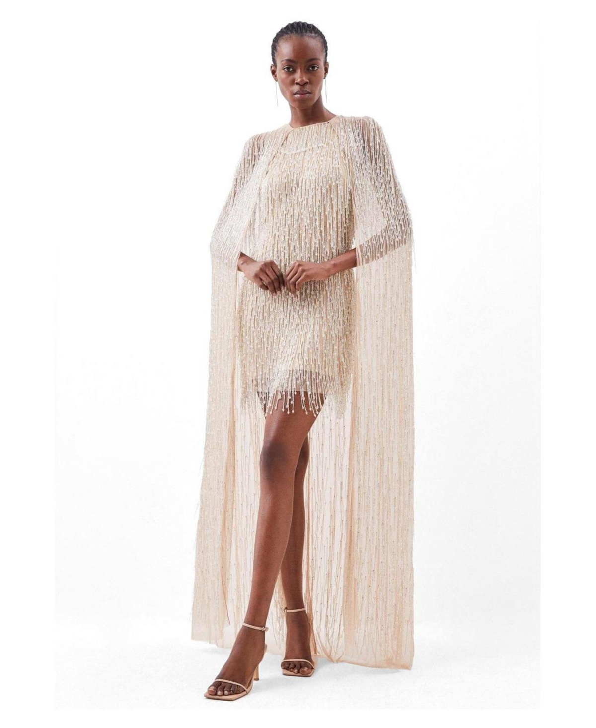 Click here for Karen Millen Womens Fringe Cape Mini Dress - Silve... prices