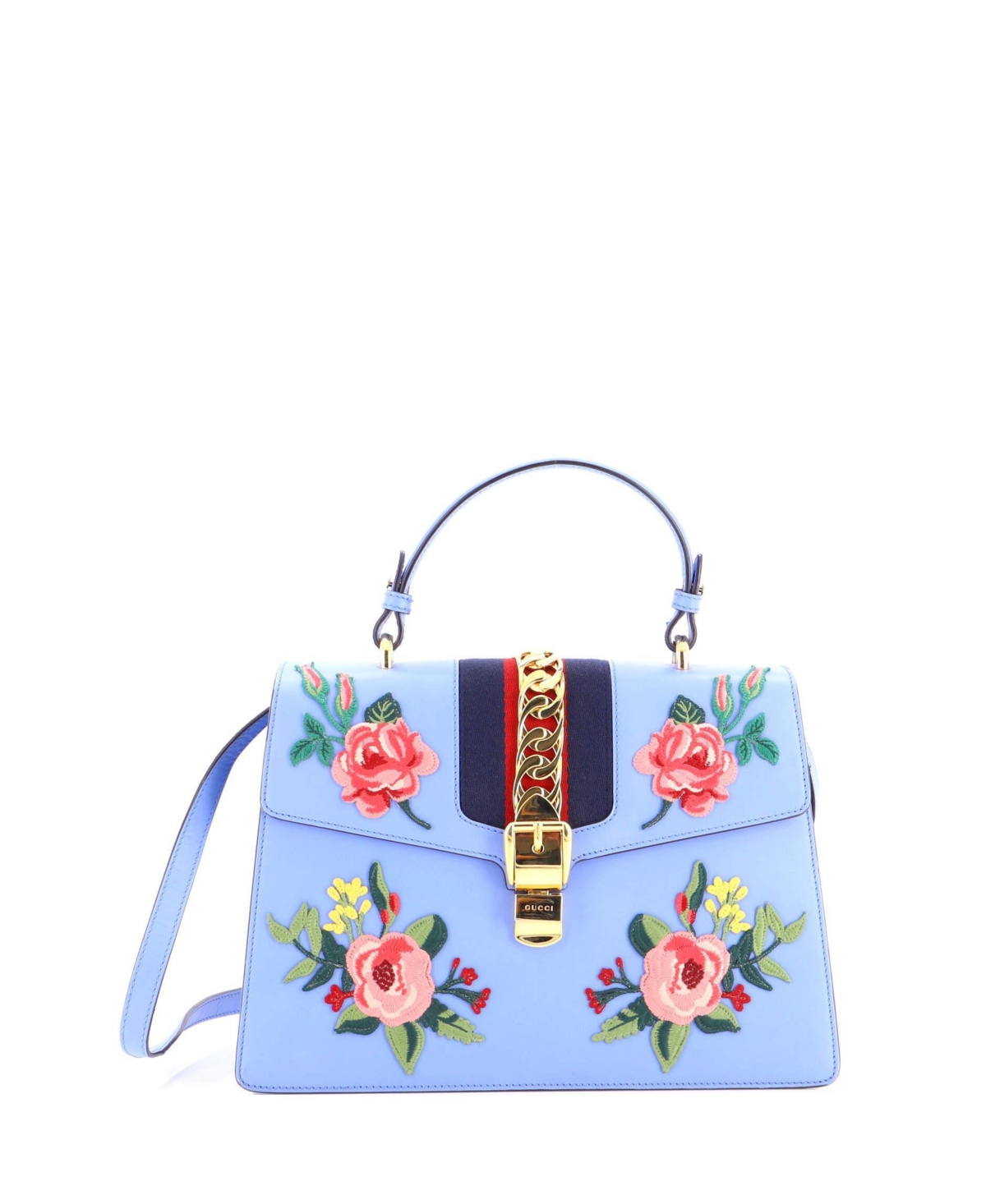 Click here for Pre-Owned Gucci Medium Sylvie Top Handle Bag Embro... prices