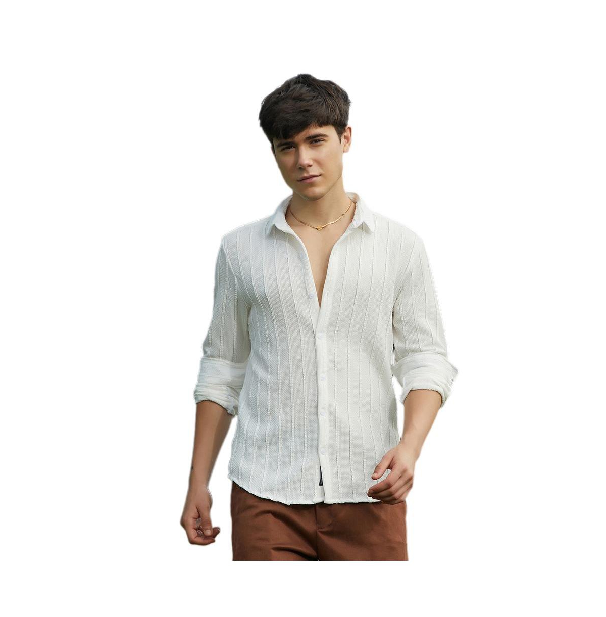 Click here for Campus Sutra Mens Braille-Stripe Shirt - Daisy whi... prices