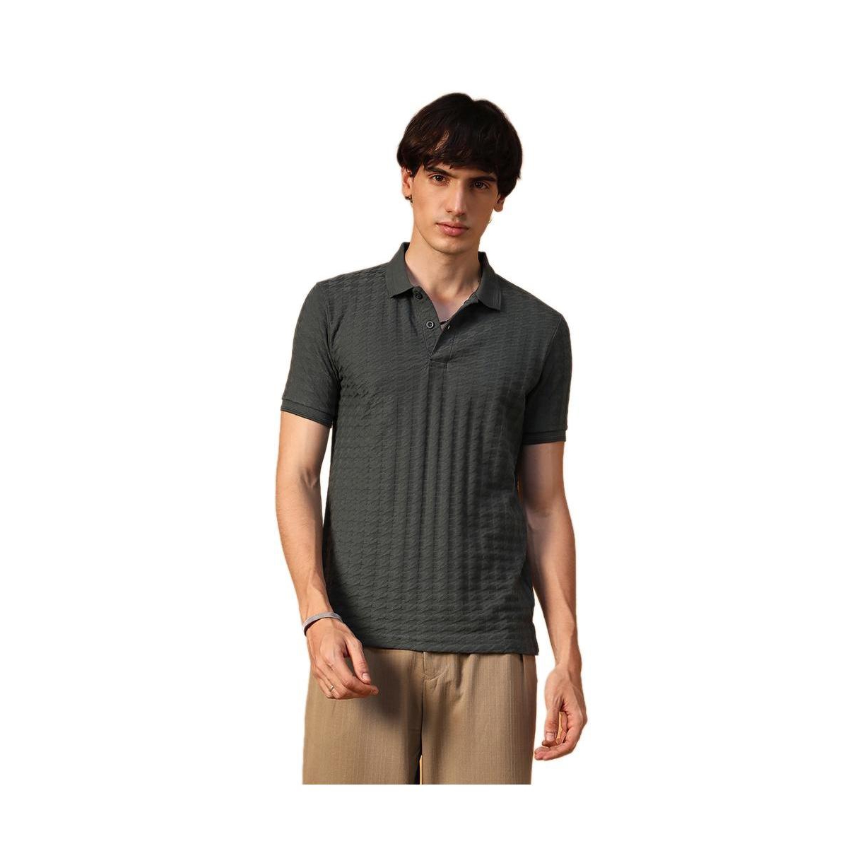 Click here for Campus Sutra Mens S -L Houndstooth-Textured Polo T... prices