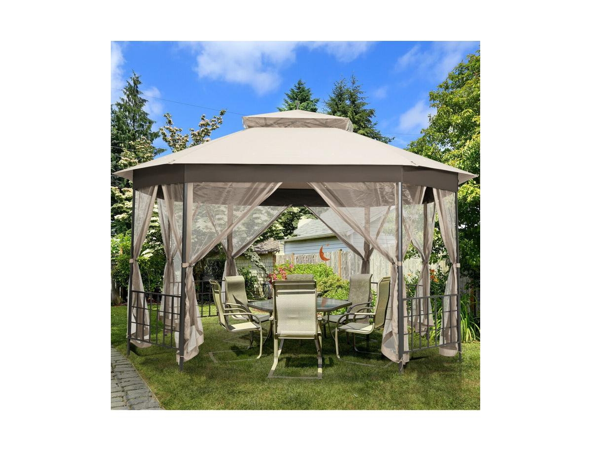 Click here for Mondawe 10 x 12 Octagonal Patio Gazebo - Beige/kha... prices