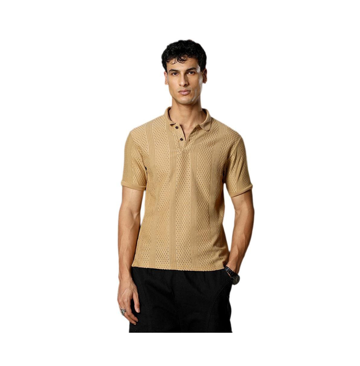 Click here for Campus Sutra Mens Marquise-Panel Jacquard Polo T-S... prices