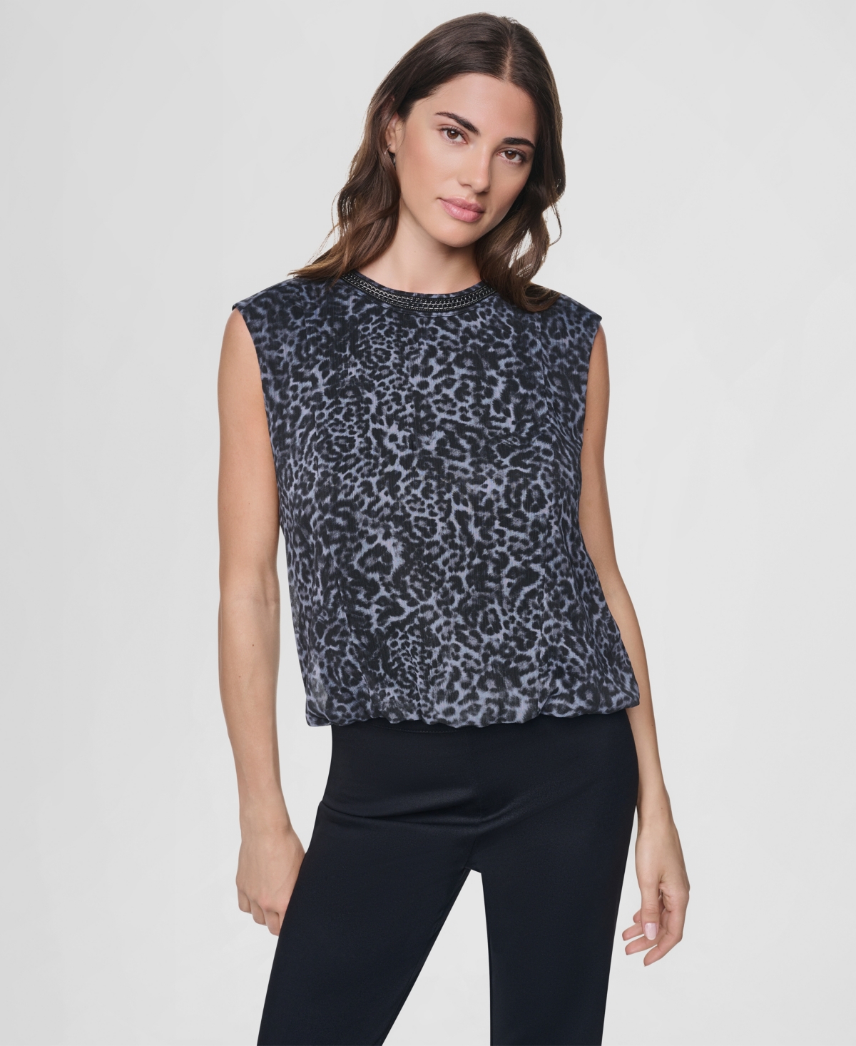 Click here for Dkny Womens Printed Crinkle Chiffon Sleeveless Top... prices