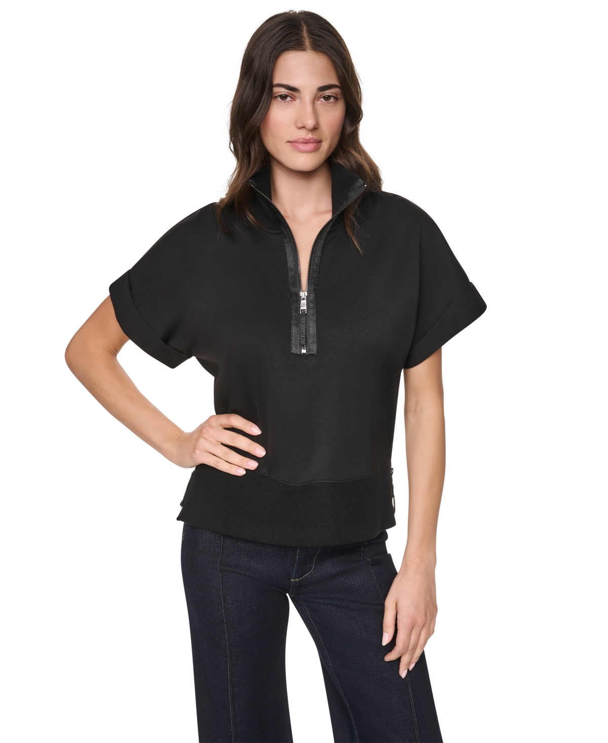 Click here for Dkny Womens Half-Zip Collar Jacket - Black prices