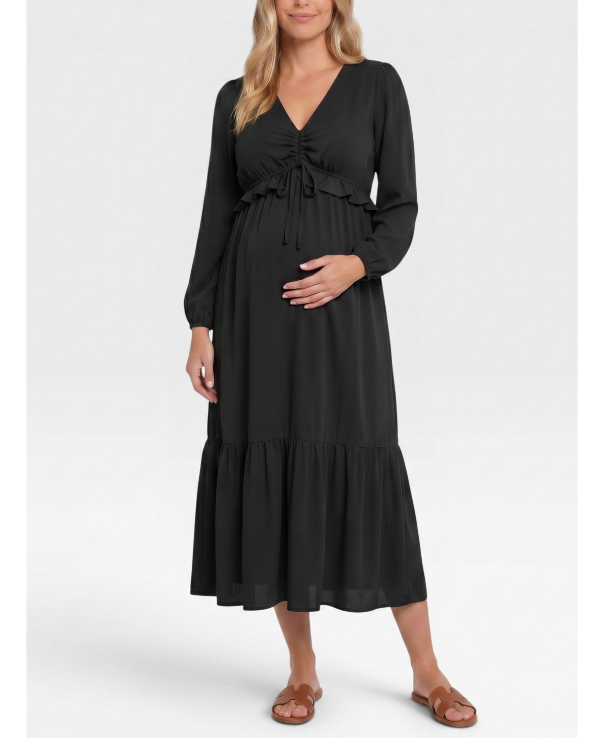 Click here for Motherhood Maternity Puff Sleeve Ruffle Midi Dress... prices