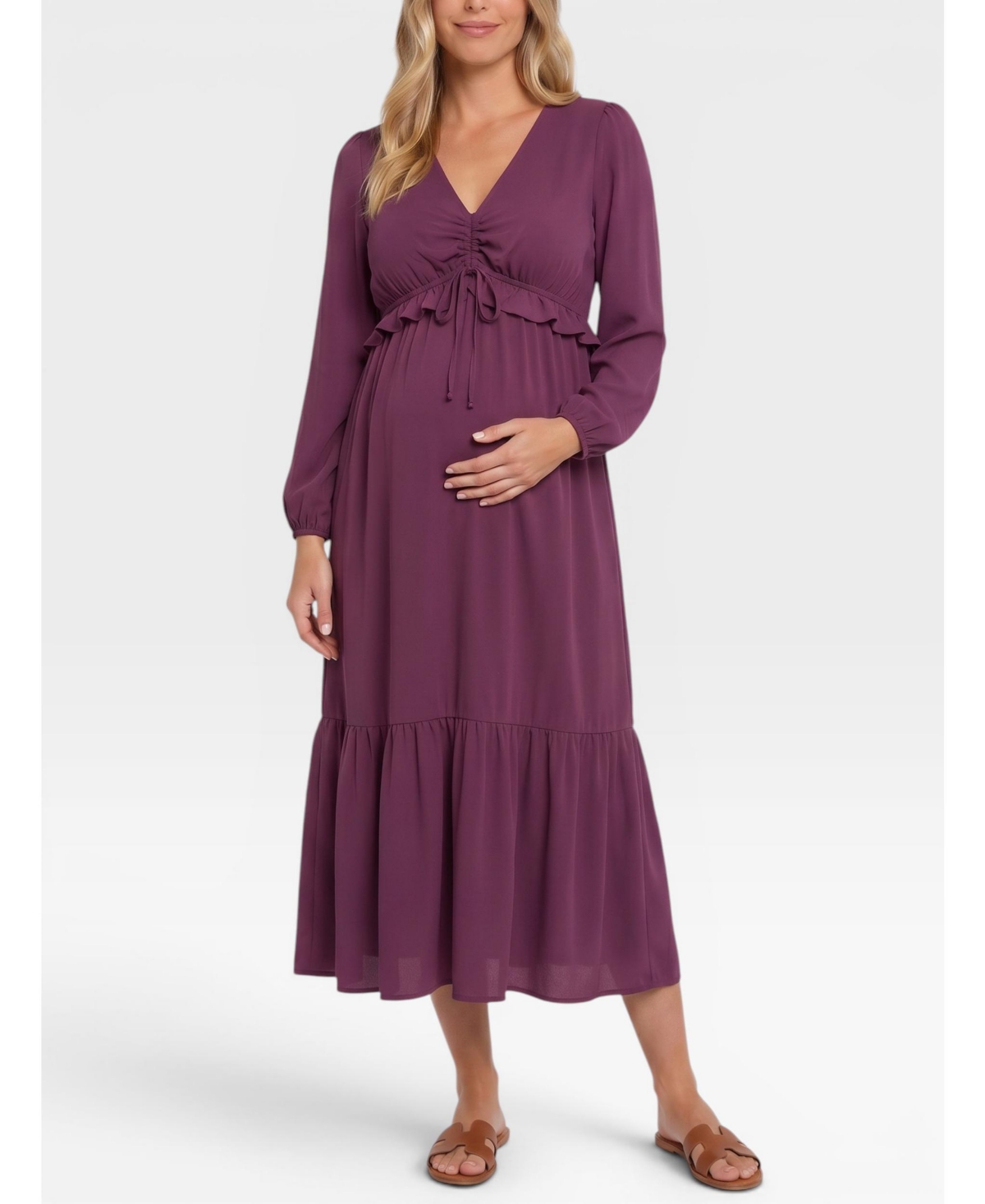 Click here for Motherhood Maternity Puff Sleeve Ruffle Midi Dress... prices