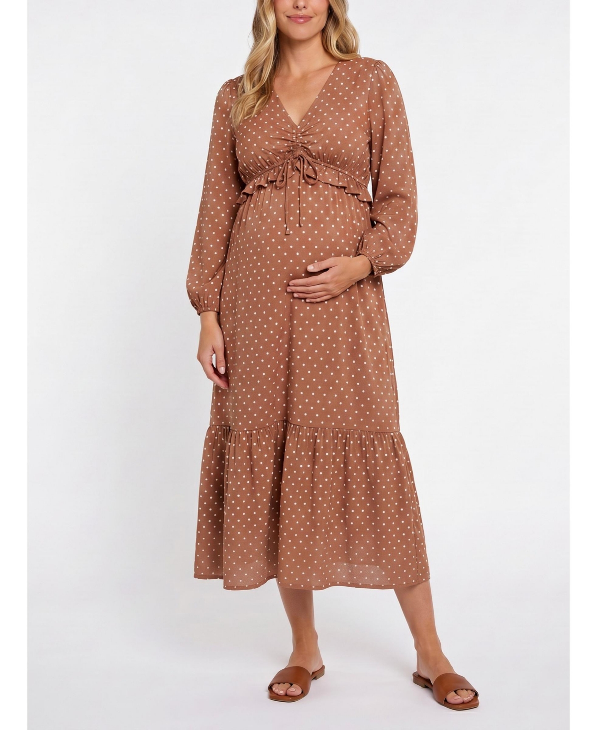 Click here for Motherhood Maternity Puff Sleeve Ruffle Midi Dress... prices