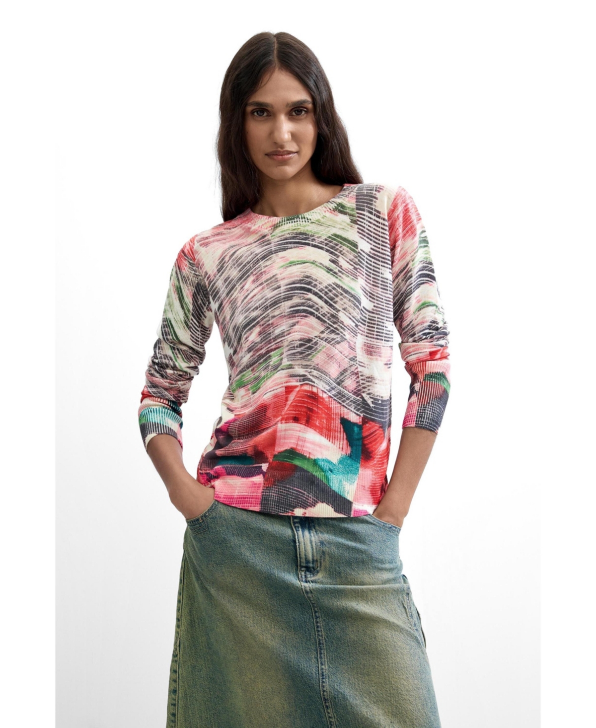 Click here for Desigual Womens Thin Printed Sweater - Bright oran... prices