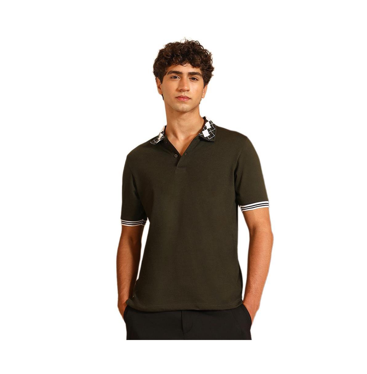 Click here for Campus Sutra Mens Block Argyle-Knit Polo T-Shirt -... prices