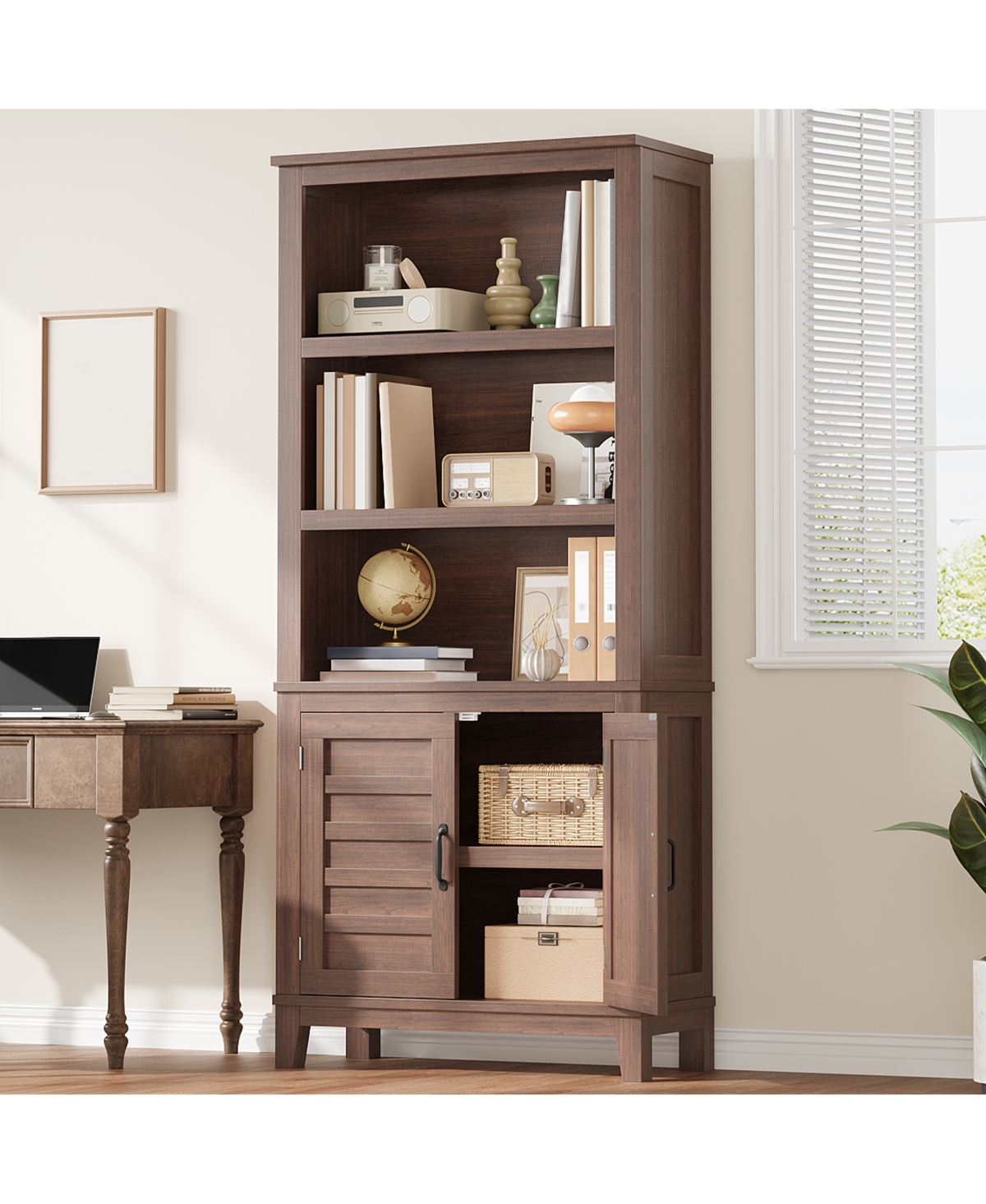 Click here for homfan 5-Tier Bookcase with Doors Floor Standing F... prices